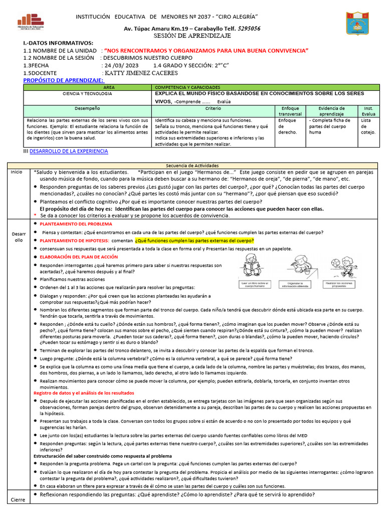 SESION 7 C Y T DESCUBRIMOS NUESTRO CUERPO | PDF | Evaluación | Universo