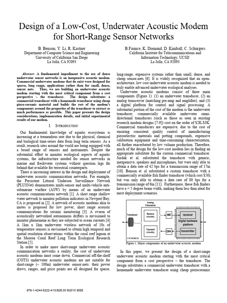 Low-Cost Underwater Acoustic Modem Design | PDF | Modem | Sensor