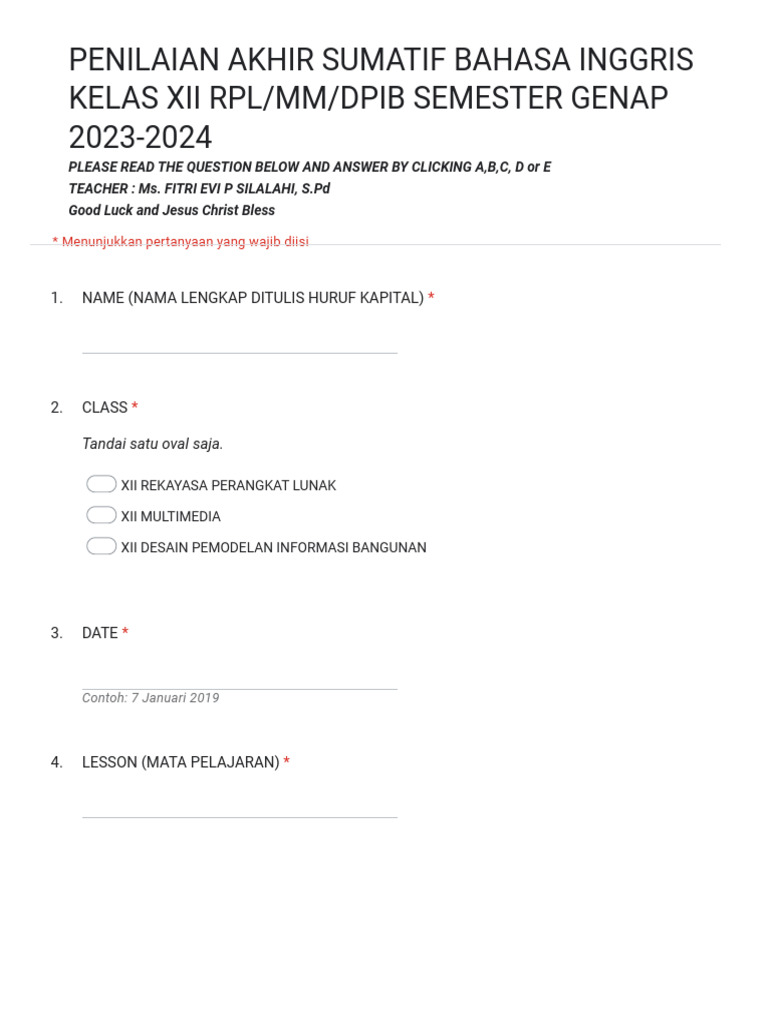 Kisi Kisi B.inggris Pas Genap Xii 2023.2024 | PDF | Elephant