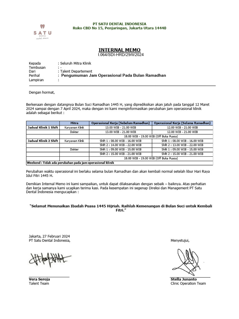 Jam Operasional Klinik Ramadhan 2024 | PDF | Kesehatan Holistik