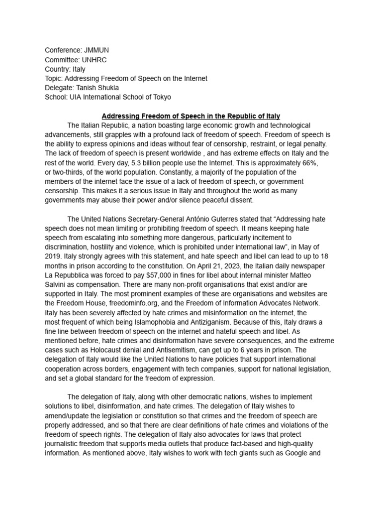 MUN Research | PDF | Defamation | Freedom Of Speech