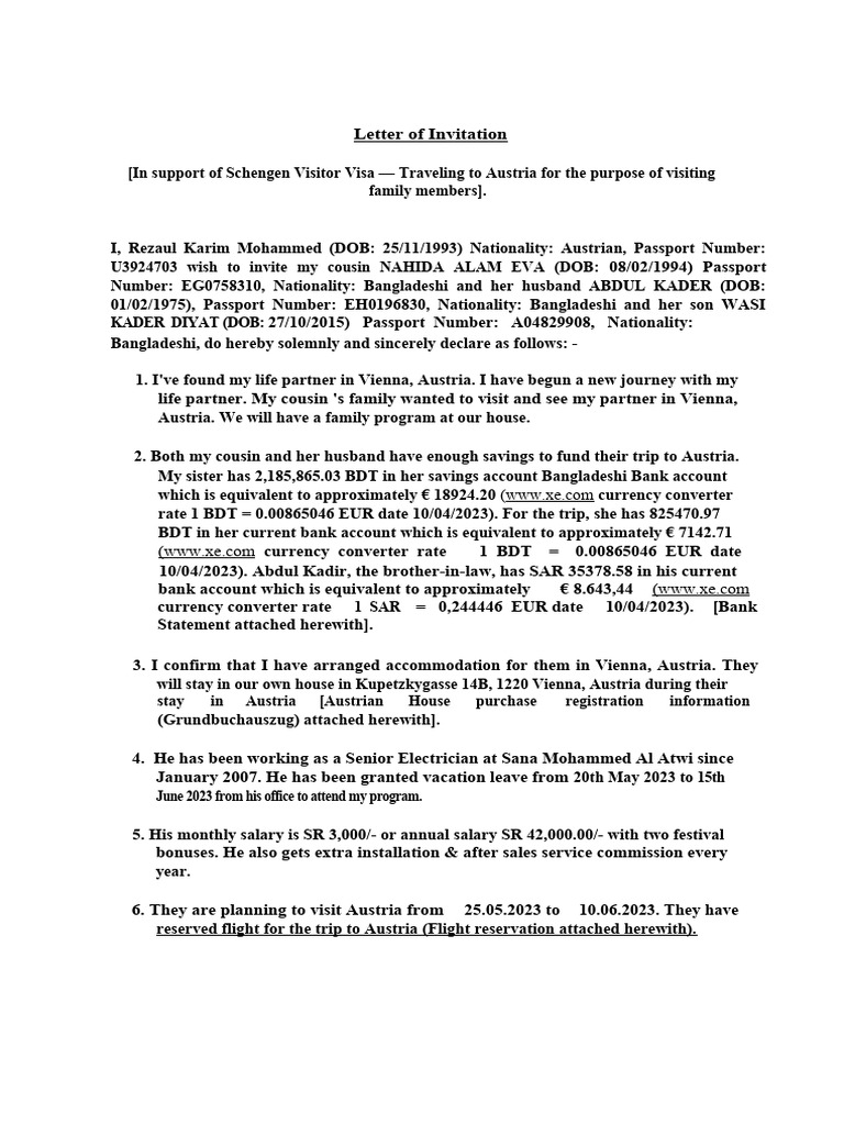 Letter of Invitation | PDF | Austria | Government And Personhood