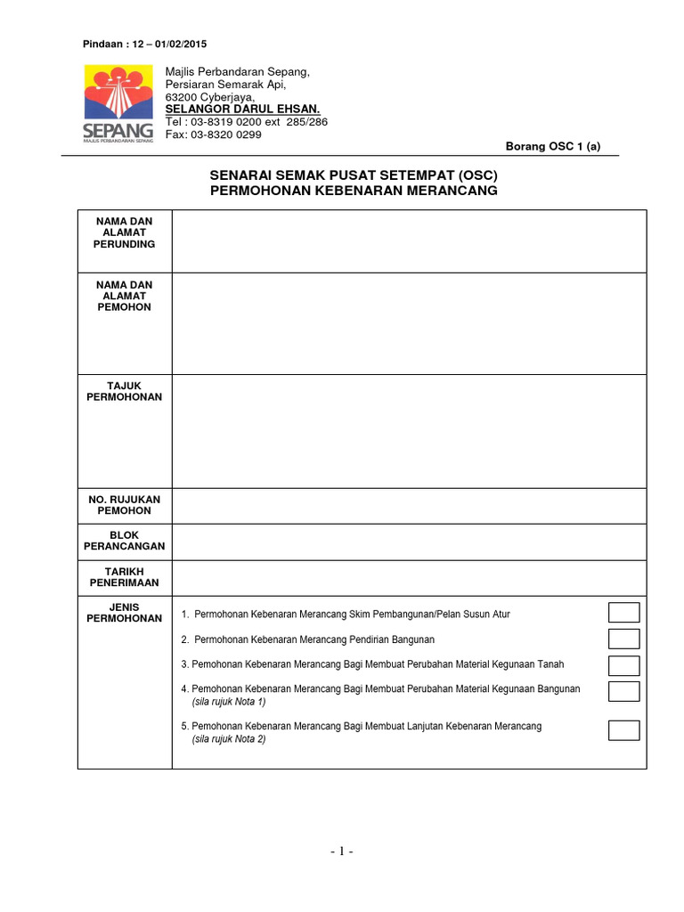 CONTOH - Senarai Semak Pusat Setempat (OSC) Permohonan Kebenaran ...