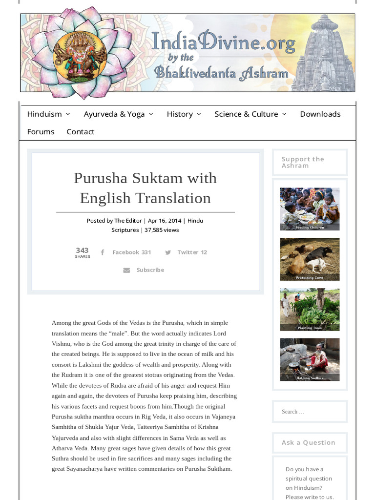 Purusha Suktam With English Translation | PDF