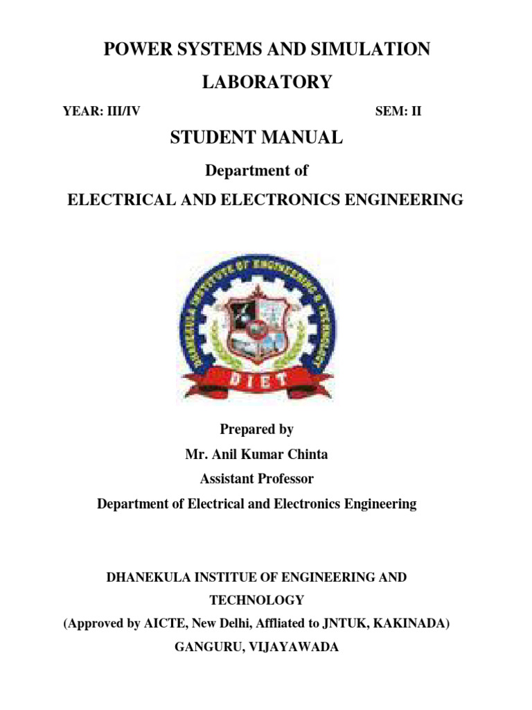Power Systems and Simulation Laboratory: Department of Electrical and Electronics Engineering ...