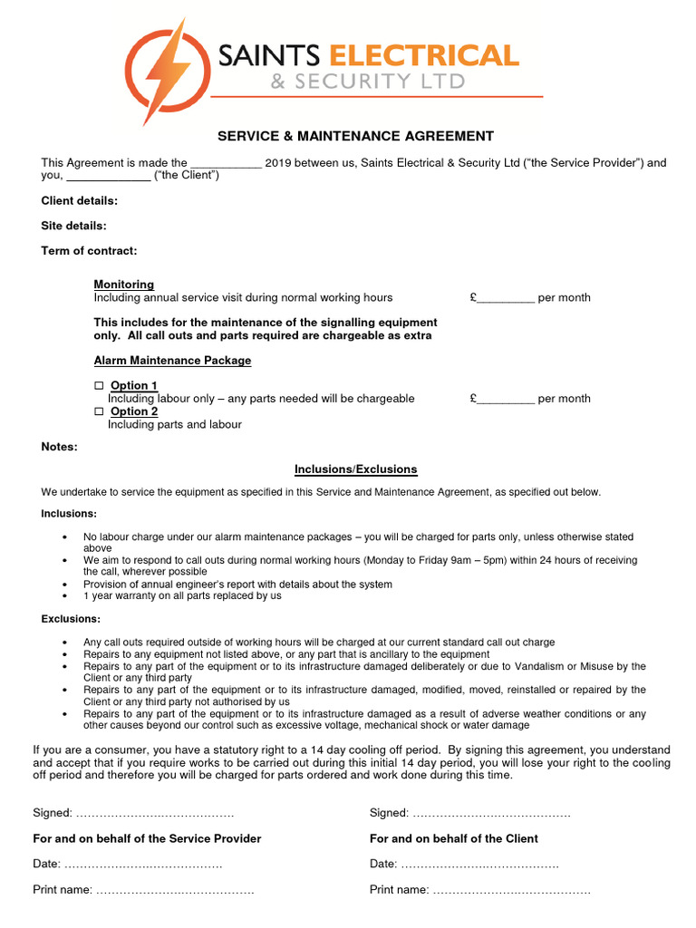 Service Maintenance Agreement | PDF