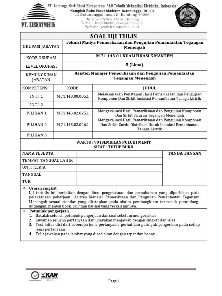 Soal Uji Mantem Riksa Level 5 Ok | PDF