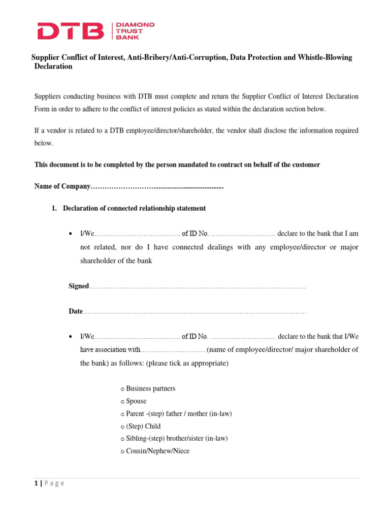 Supplier Conflict of Interest Declaration | PDF | Corruption | Crimes