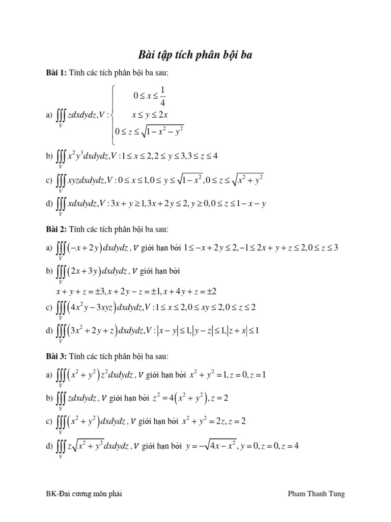 Bài tập tích phân bôi ba - New | PDF