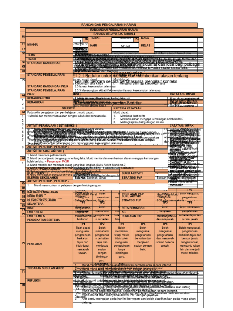 RPH Minggu 6 BM SJK THN 4 2024 by Cikgu Gorgeous | PDF