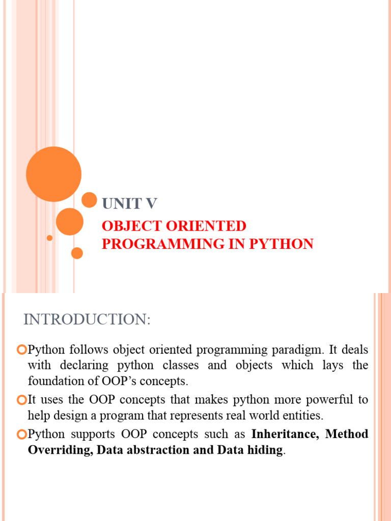 Unit V - Object Oriented Programming in Python | PDF | Class (Computer ... Unit V - Object Oriented Programming in Python | PDF | Class (Computer ...