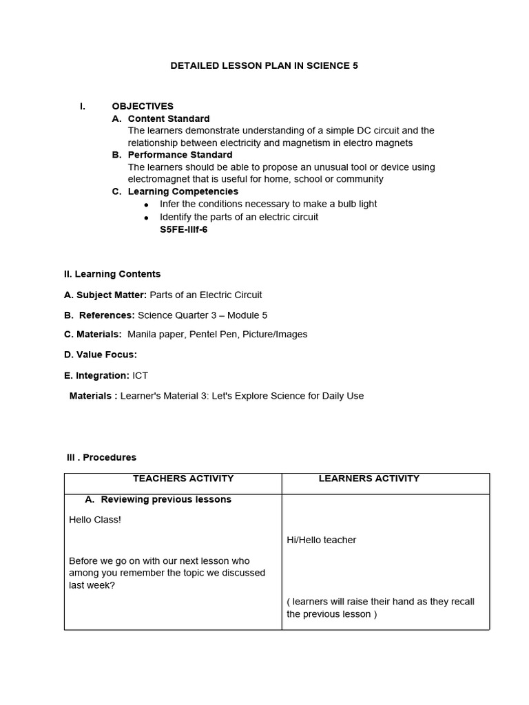 DLP in Science 5 | PDF | Flashlight | Learning