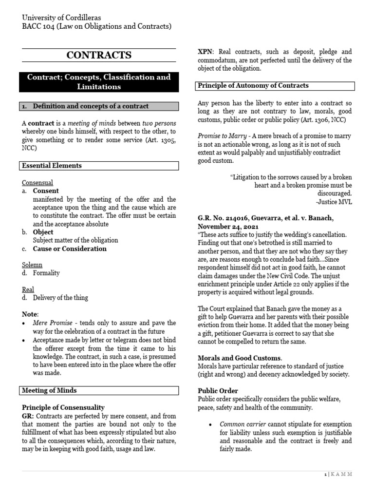 Contracts I (ObliCon) | PDF | Offer And Acceptance | Legal Concepts