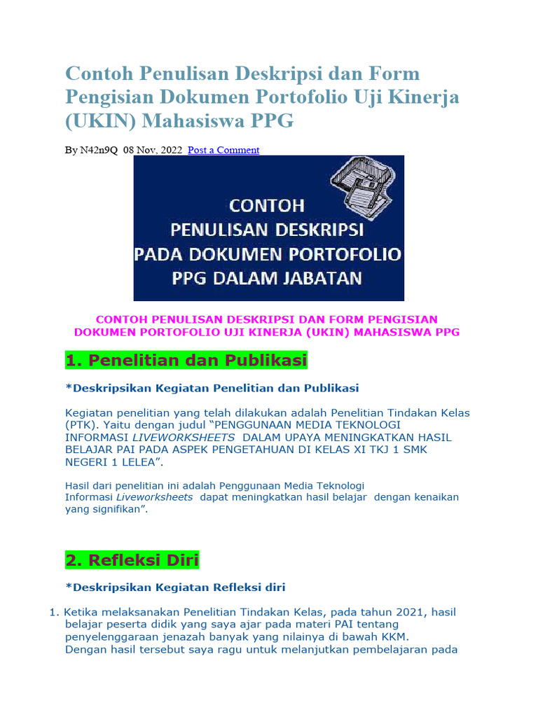 Contoh Deskripsi Portofolio UKIN PPG | PDF