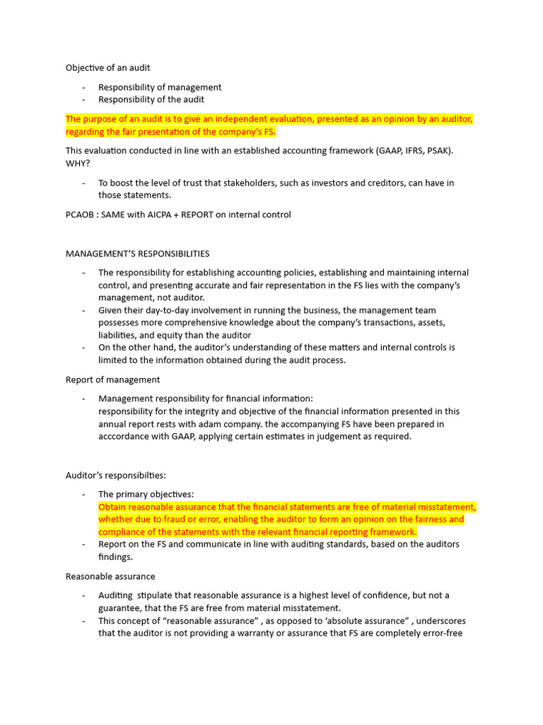 Audit Responsibilities and Assurance Explained | PDF | Audit | Accounting