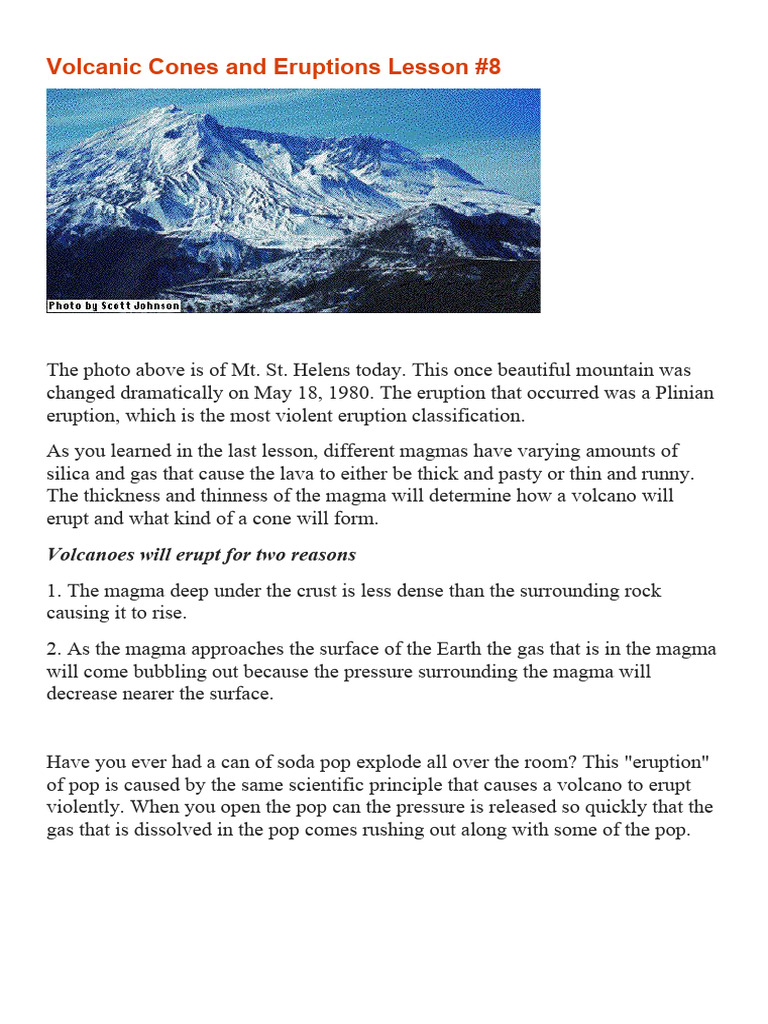 Volcanic Cones and Eruptions Lesson | PDF