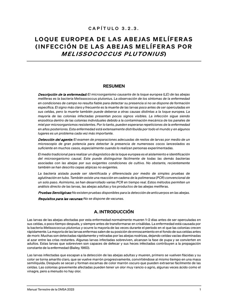 Loque Europea en Abejas: Diagnóstico y Epidemiología | PDF | Reacción ...