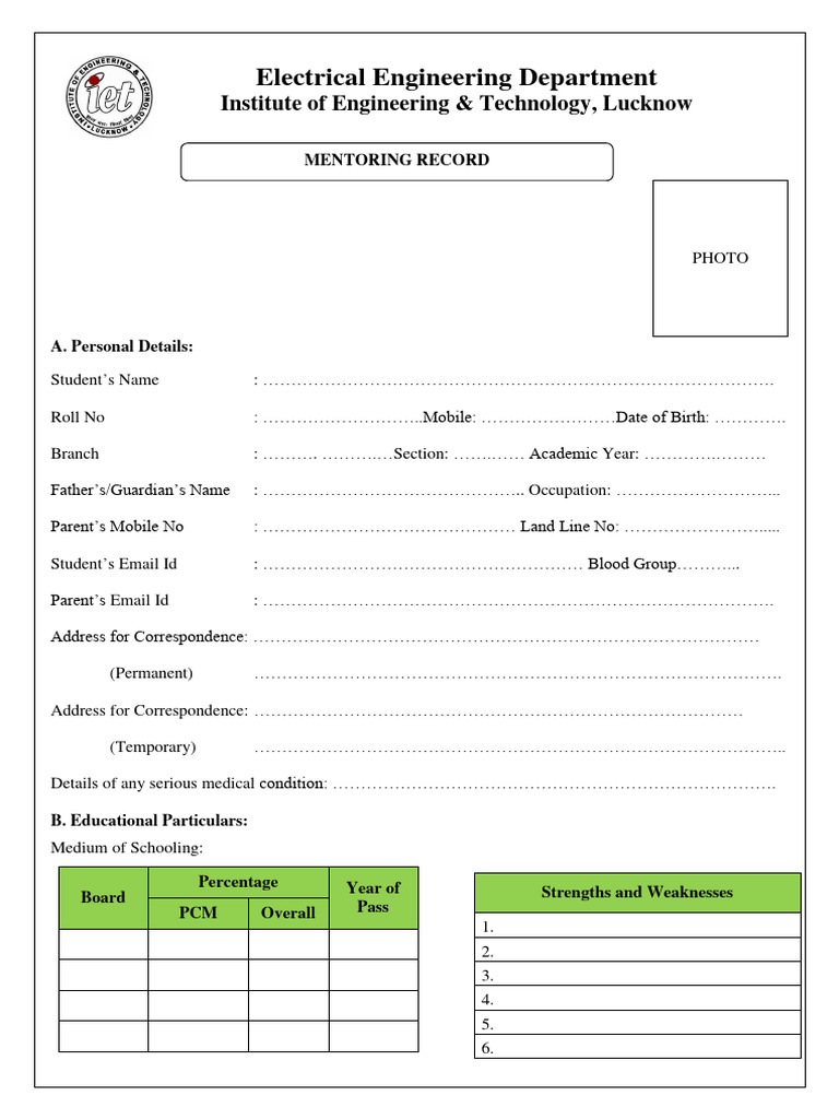 Mentoring Report_Student Data Form | PDF
