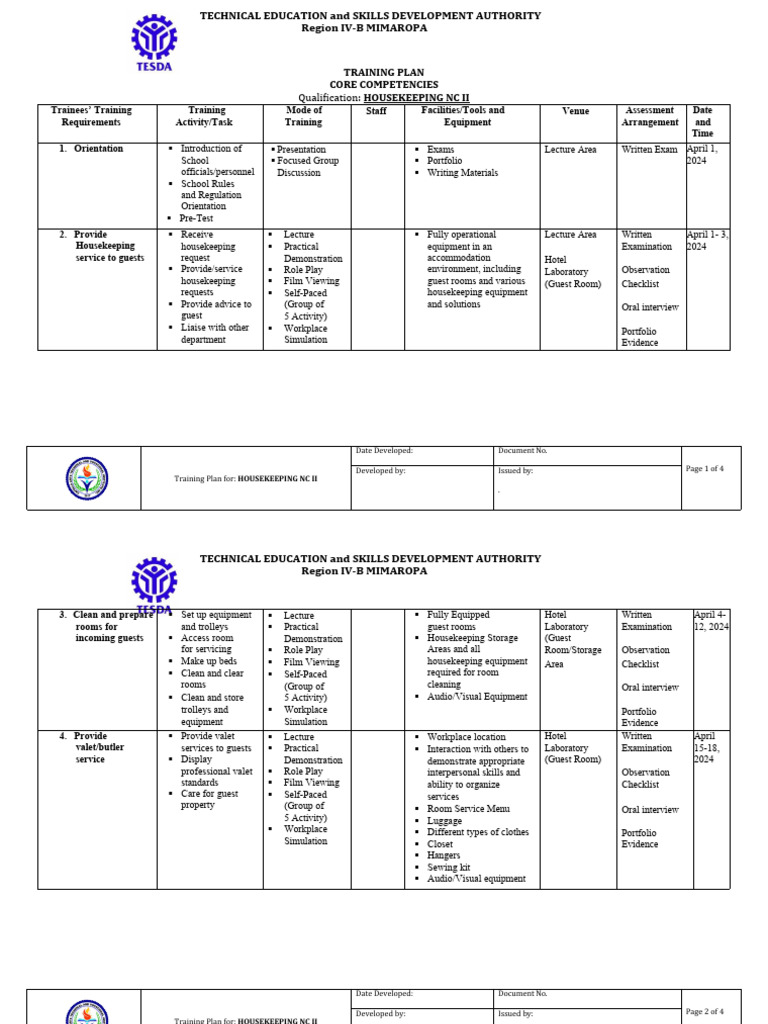 TRAINING-PLAN-HSK | PDF | Housekeeping | Laboratories