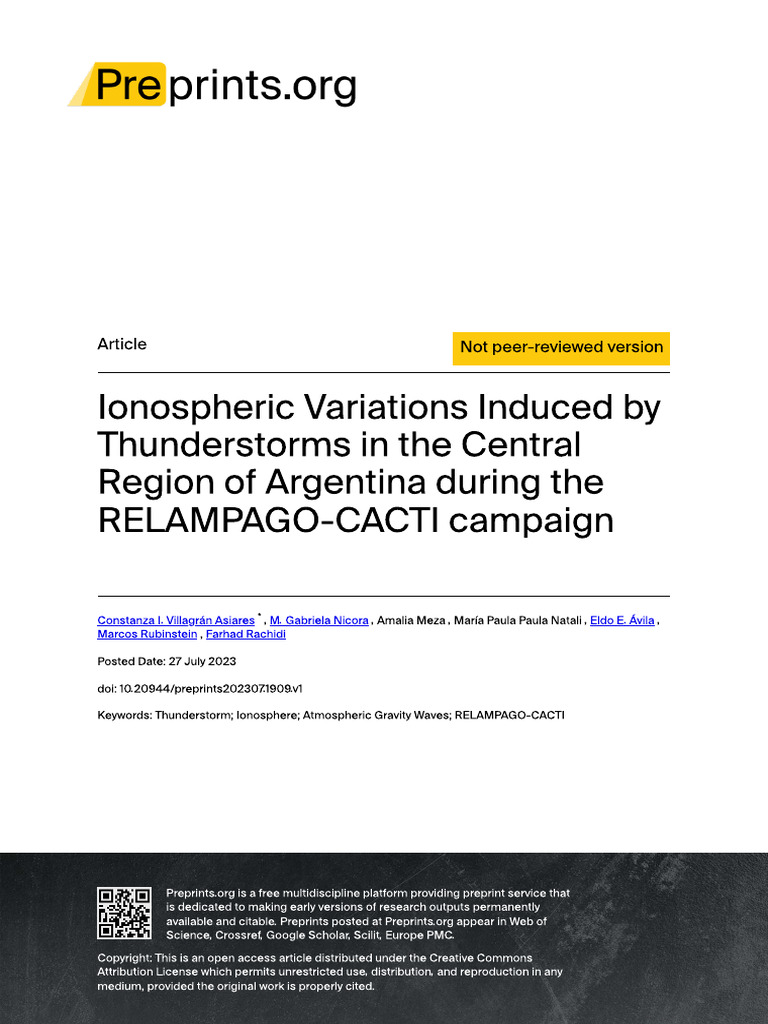 Ionospheric Variations Induced by Thunderstorms in | PDF | Ionosphere ...