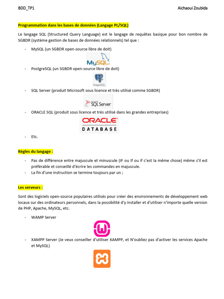 Base Des Donnée - TP1 - en SQL | PDF | SQL | MySQL