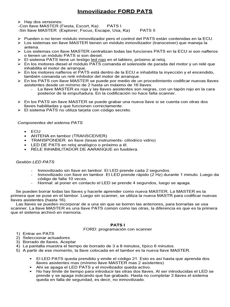 Inmovilizador FORD Pats | PDF