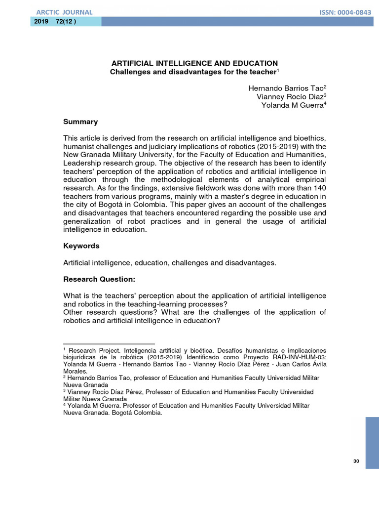 Artificial Intelligence and Education Challenges and Disadvantages For The Teacher | PDF ...