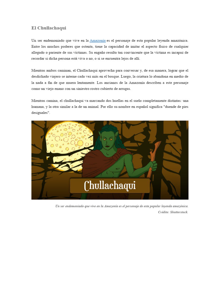 La leyenda del Chullachaqui en la Amazonía | PDF | Ficción general
