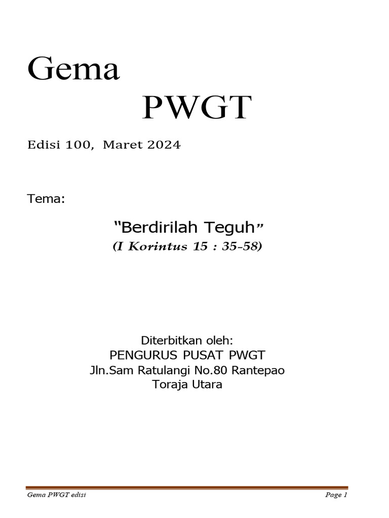 Gema PWGT Edisi 100.. | PDF | Agama & Spiritualitas