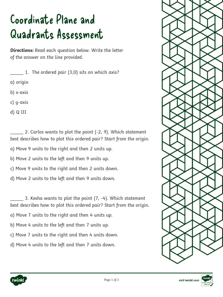 Color Coordinate Plane and Quadrants Assessment | PDF