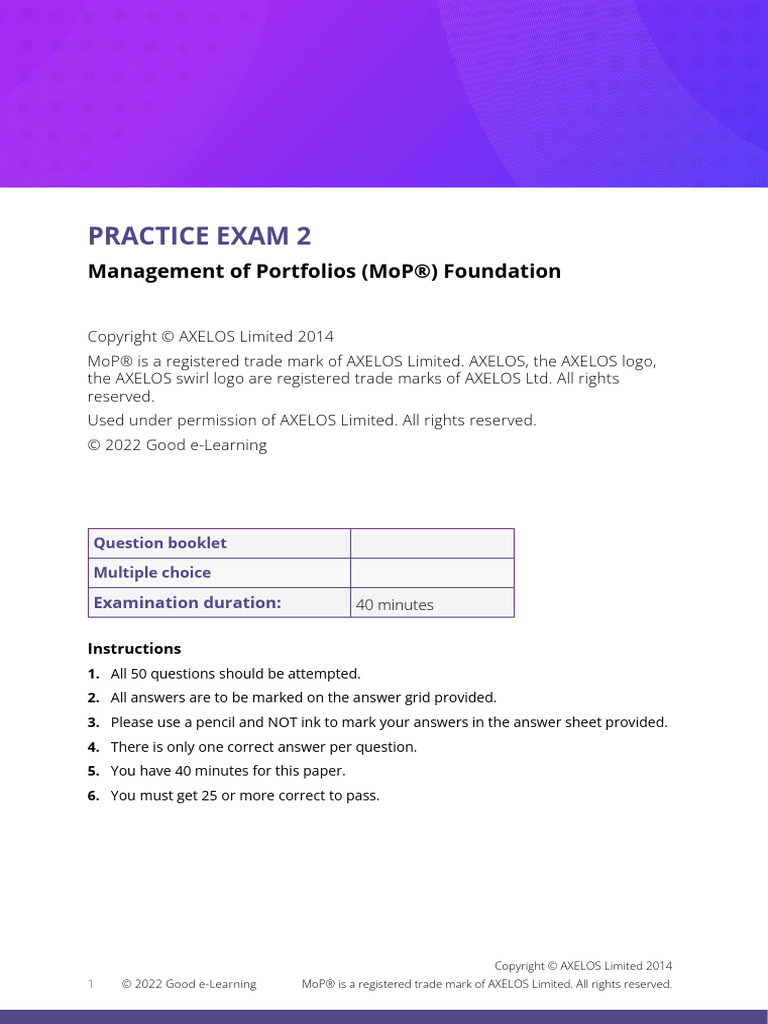 MoP Practice Exam 2 - Question Booklet | PDF | Project Management ...