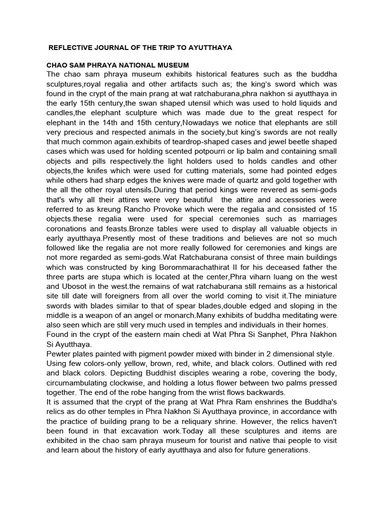 Ayutthaya Trip Reflective Journal | PDF