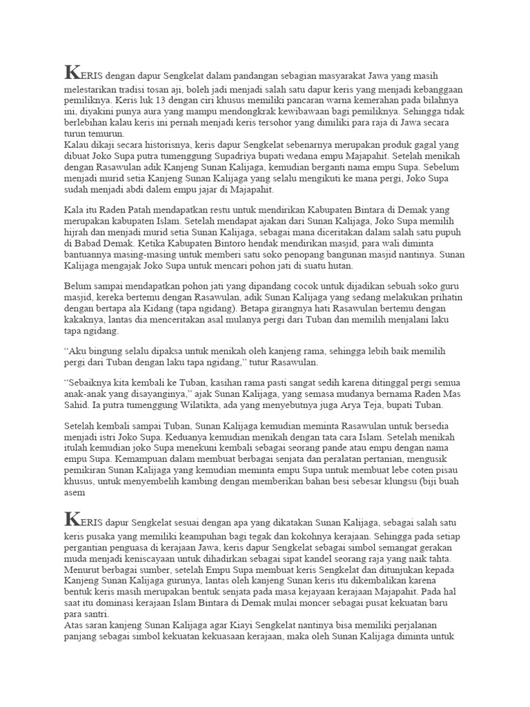 Keris Dapur Sengkelat: Sejarah dan Makna | PDF | Agama & Spiritualitas