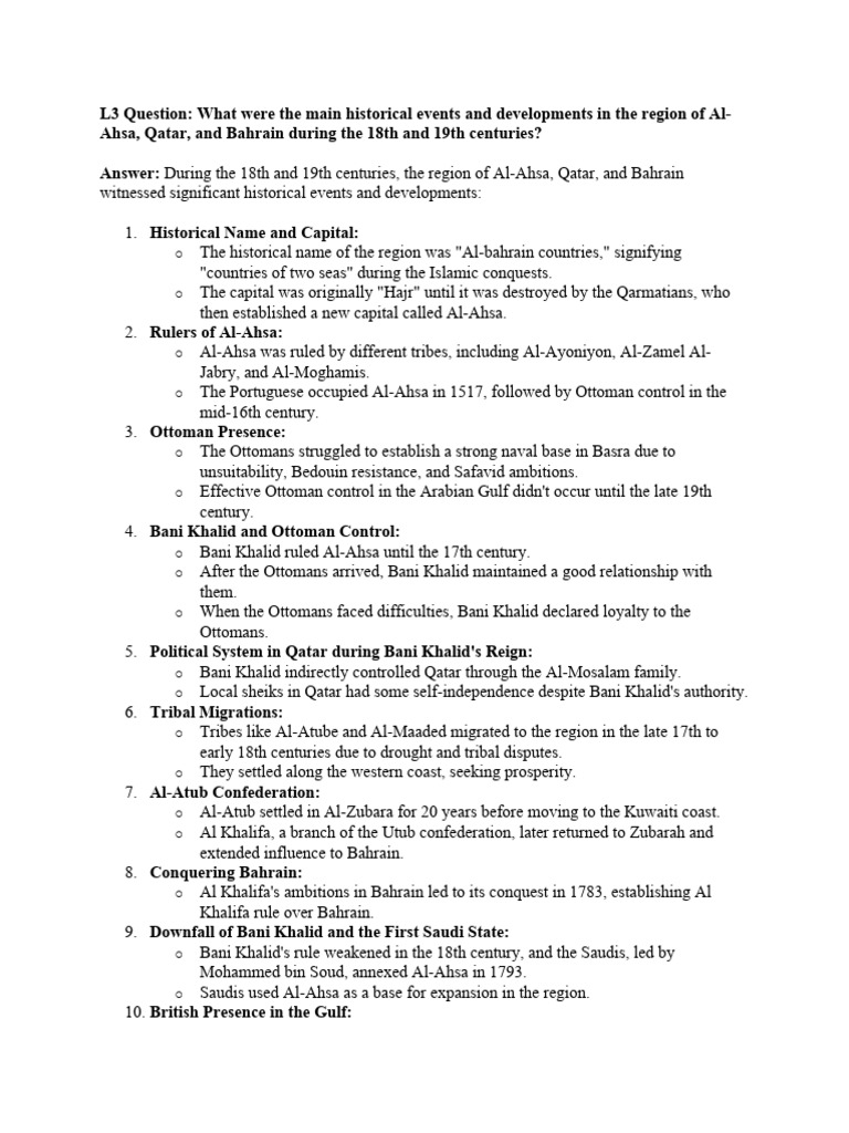 Qatar History Lecture 3 Notes | PDF | Qatar | Saudi Arabia