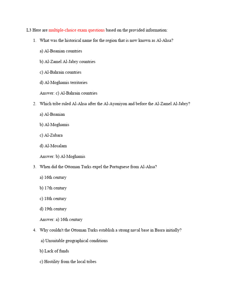 Qatar History Lecture 3 Questions With Answers | PDF | Qatar | Bahrain