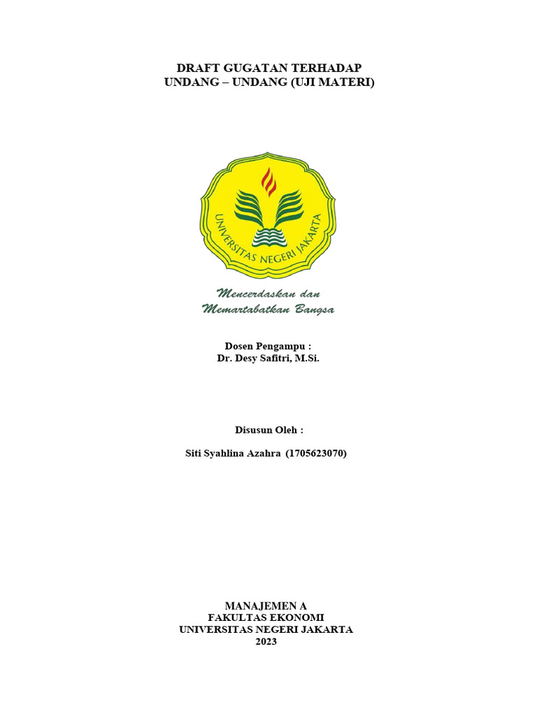 P5-6 Draft Gugatan Undang Undang (Uji Materi) - Siti Syahlina Azahra ...