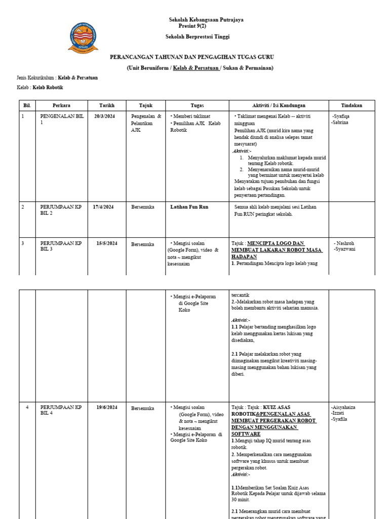 Perancangan Kelab Robotik 2024 | PDF