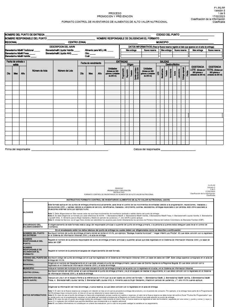 f1.p5.pp Formato Control de Inventarios Alimentos de Alto Valor Nutricional v5 | PDF | Etiqueta ...