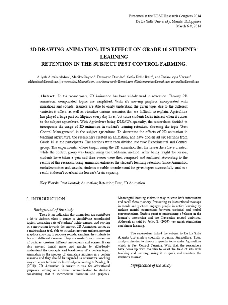 2D Drawing Animation: It's Effect On Grade 10 Students' Learning ...
