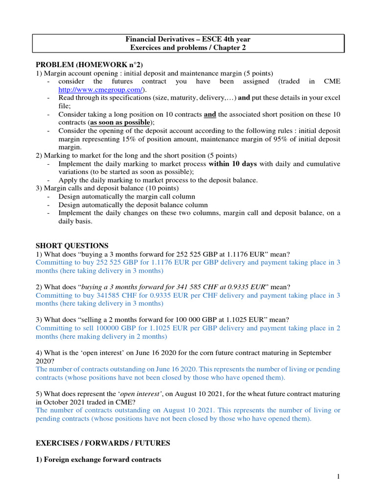 Financial Derivatives - Exercises - Chap2 - Sol | PDF | Futures Contract | Margin (Finance)