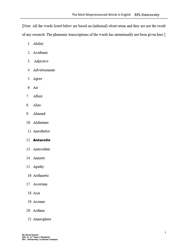 The Most Mispronounced Words in English | PDF | Foreign Language Studies