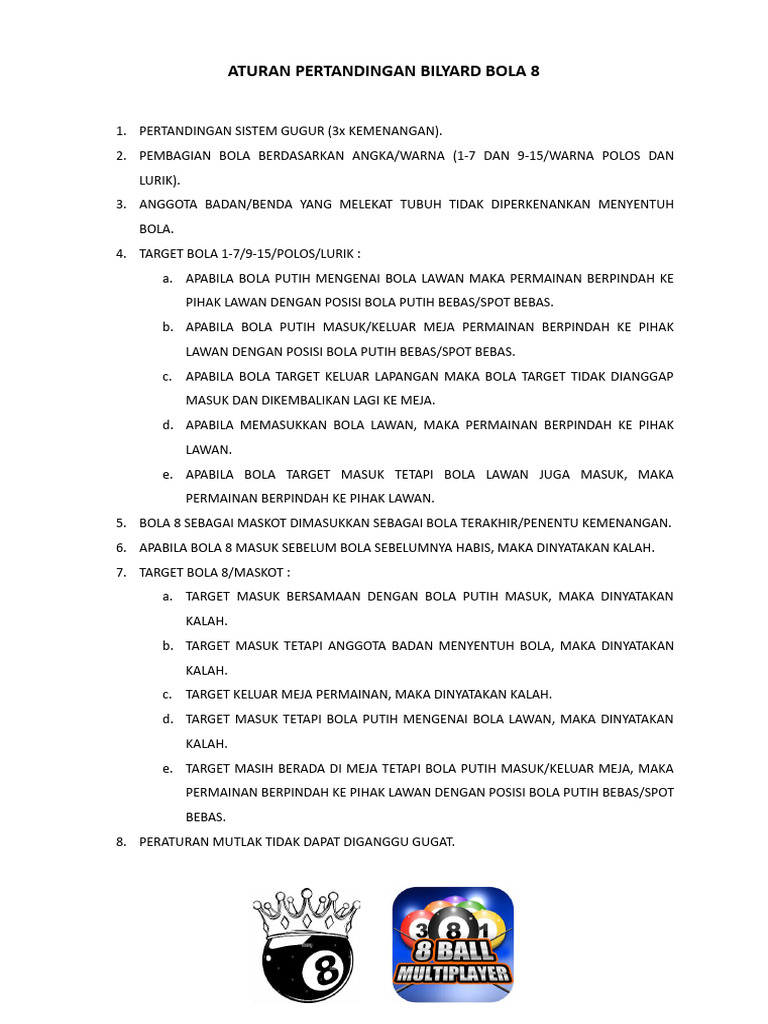 Aturan Pertandingan Bilyard Bola 8 | PDF