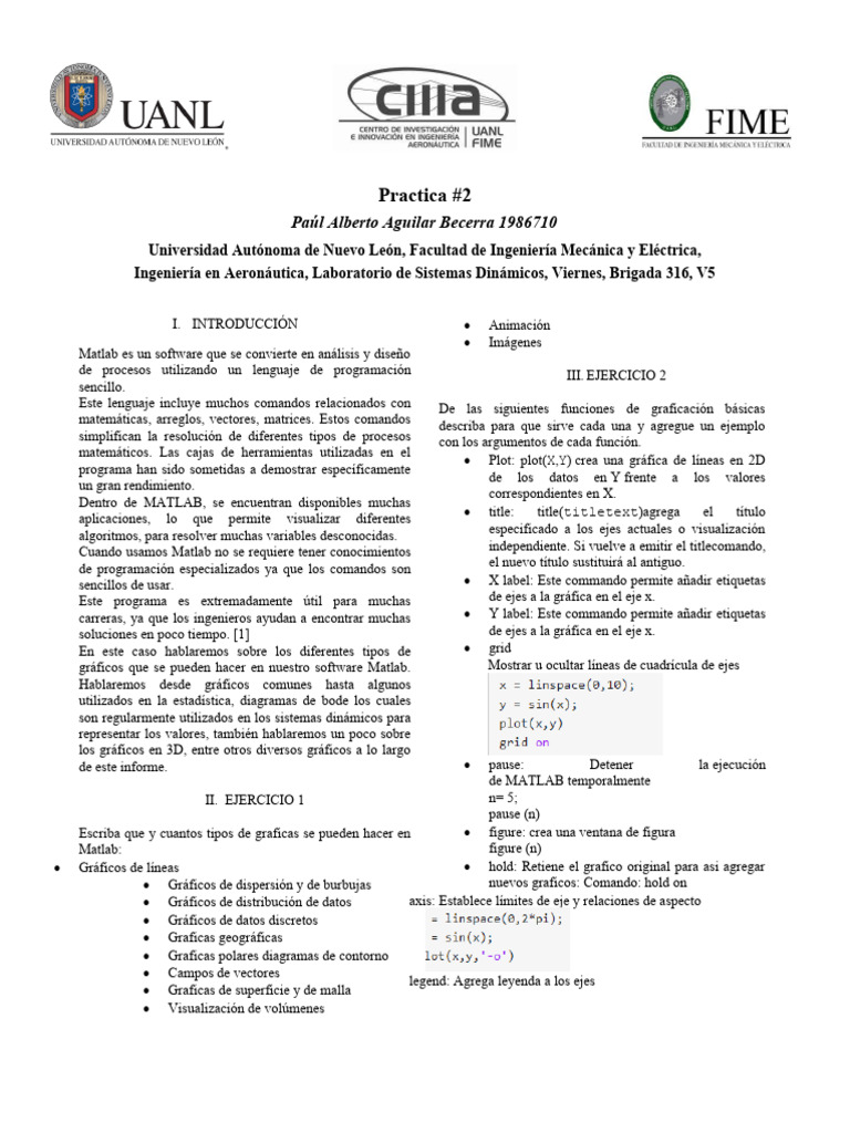 Practica 2 Lab. Sistemas | PDF | Matlab | Programa de computadora