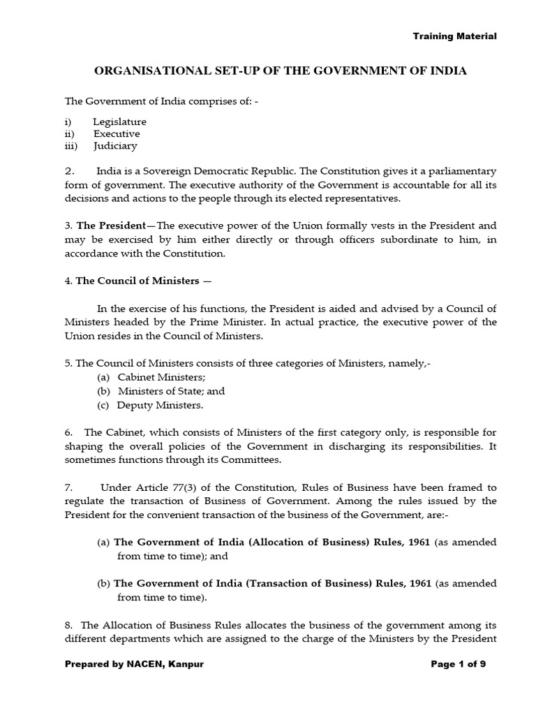 Government of India Organizational Structure | PDF | Government Of ...