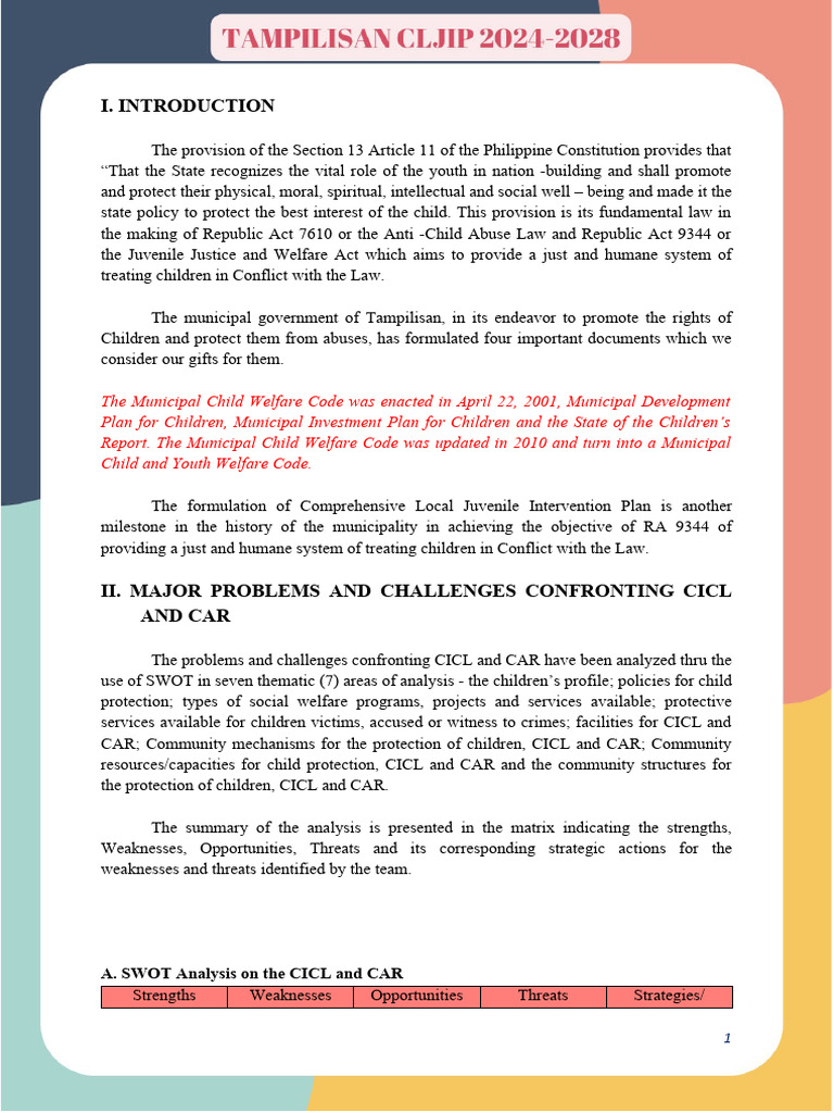 CLJIP Tampilisan | PDF | Swot Analysis | Child Protection