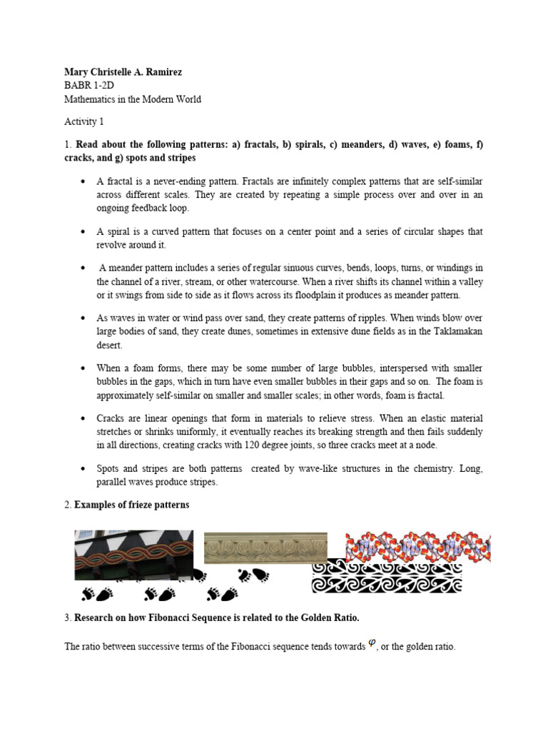 Activity 1&2 - MMW | PDF | Pattern | Mathematics