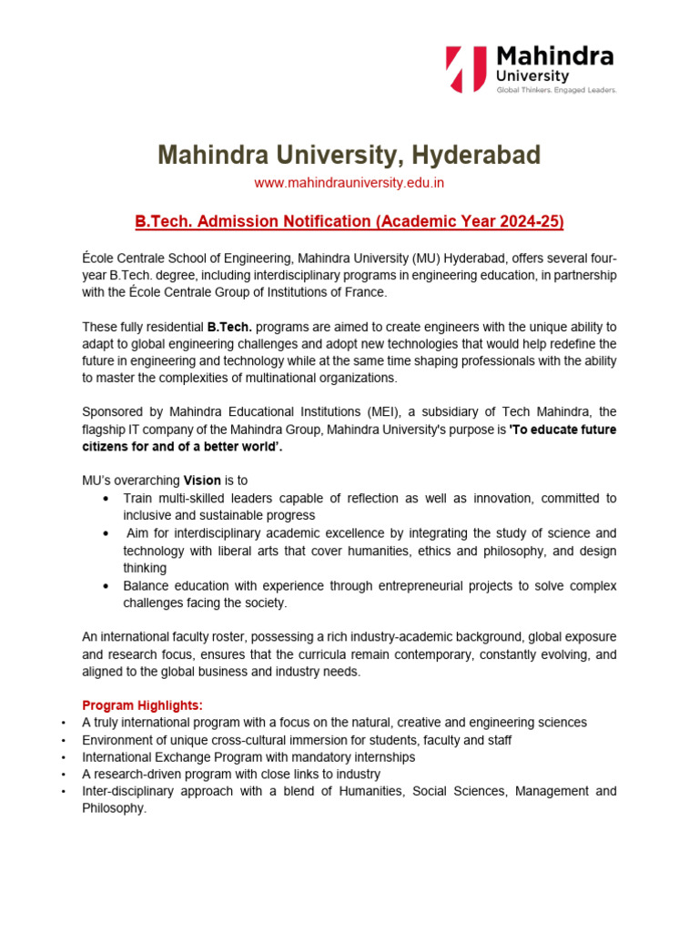 B.Tech Admission Notification 2024 25 - Final | PDF