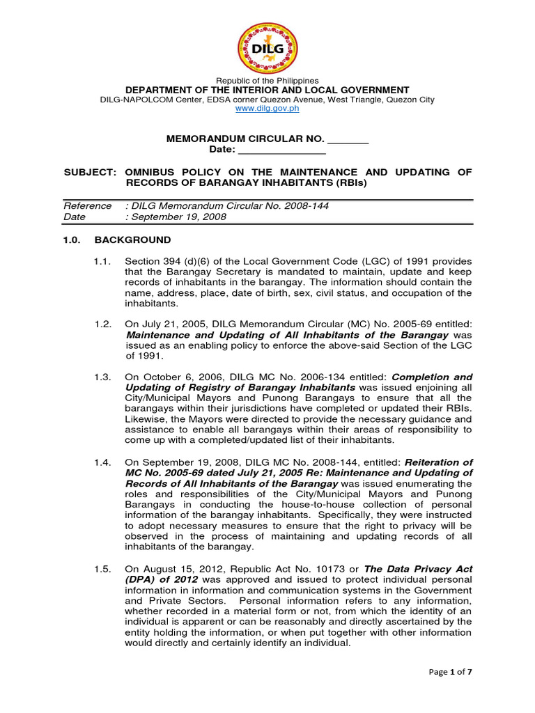Barangay Records Update Policy | PDF | Government | Justice
