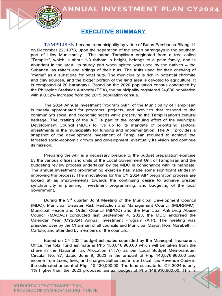 Tampilisan Municipal Profile 2023 | PDF | Farms | Leasehold Estate