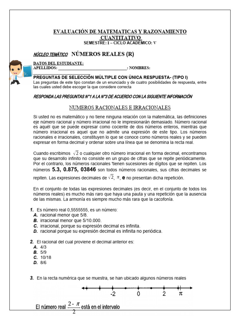 EVALUACIÓN DE MATEMATICAS Y RAZONAMIENTO 1 2024 Deivis | PDF | Número Real | Número racional